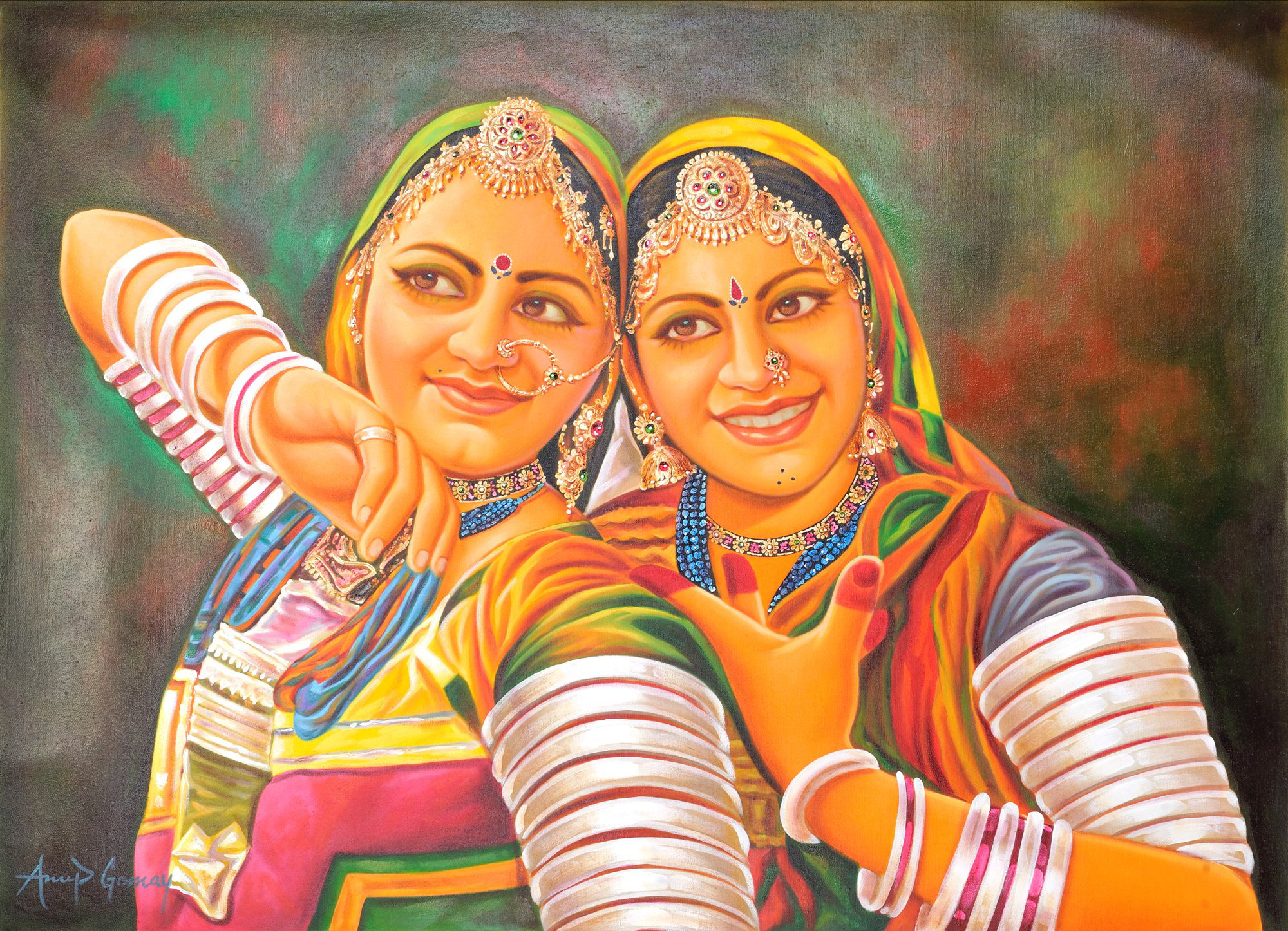 Exotic India Two Young Bedia Women – A Tribe Earning Its Bread By Dancing | Oil Painting On ...